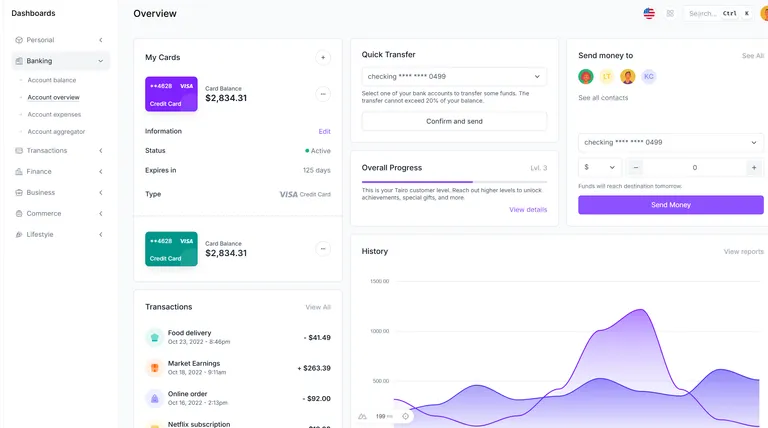 The Nuxt & Tailwind CSS dashboard system - Tairo