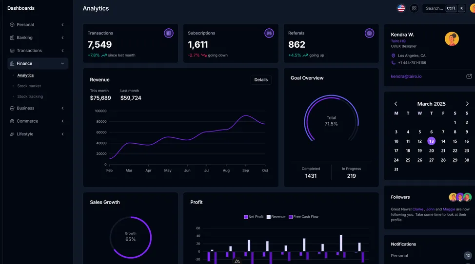 The Nuxt & Tailwind CSS dashboard system - Tairo